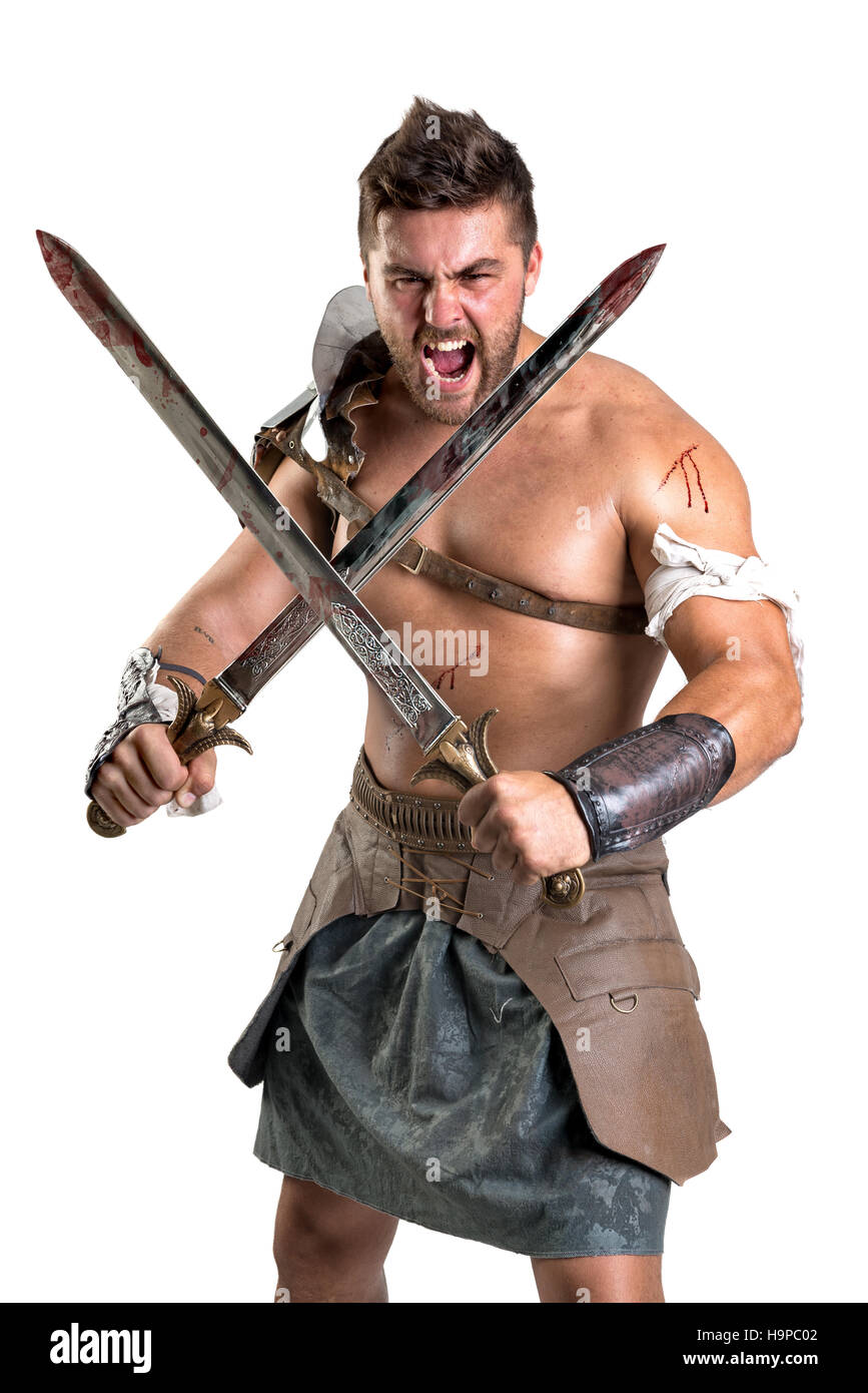 Ancient warrior or Gladiator isolated in a white background Stock Photo ...