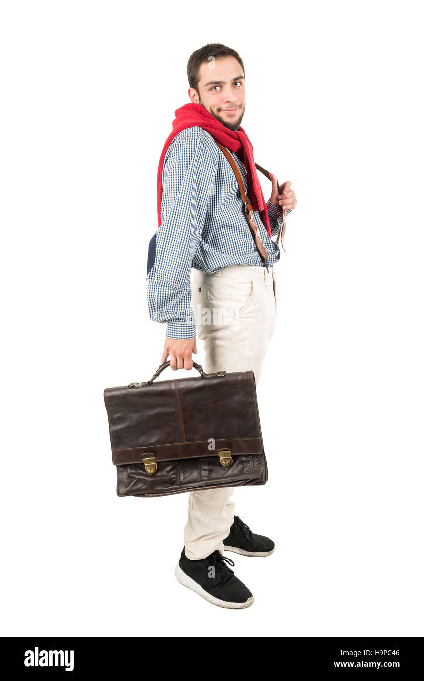 Young nerd posing with case isolated in a white background Stock Photo ...