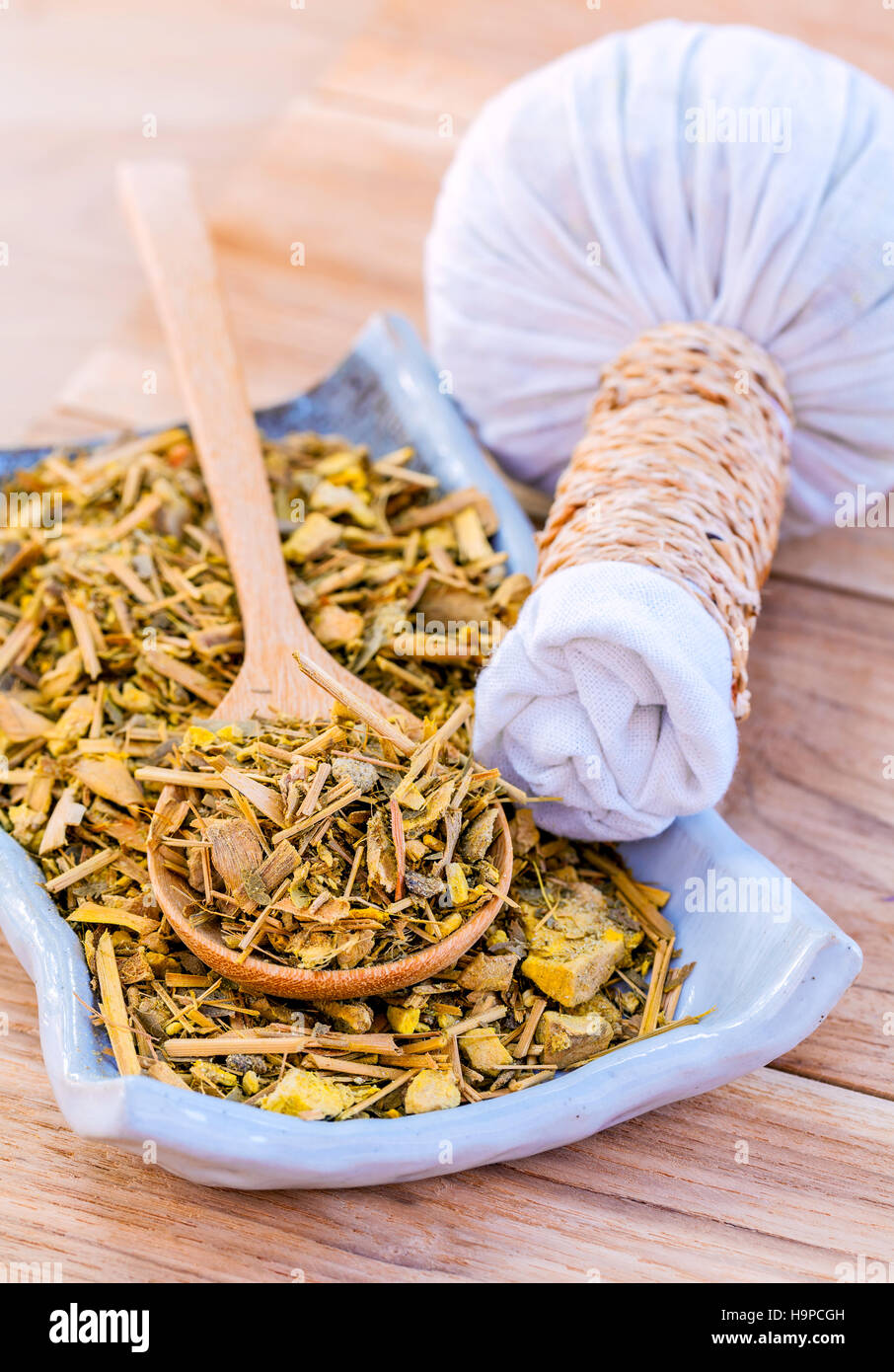 Natural Spa Ingredients . The herbal compress ball and massage o Stock ...