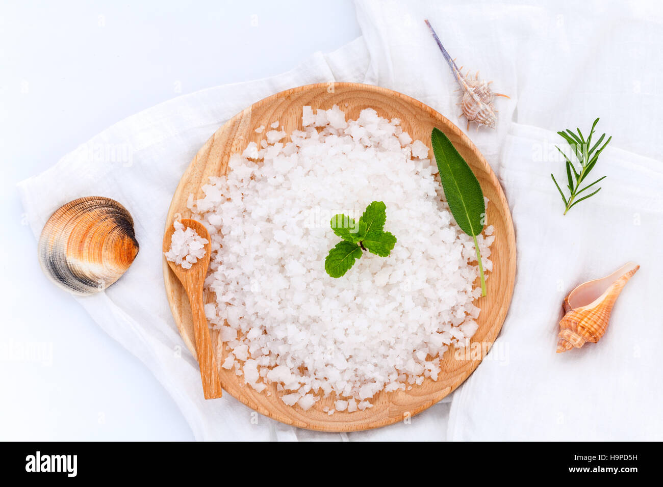 Sea salt natural spa ingredients ,herbs and sea shells for scru Stock ...