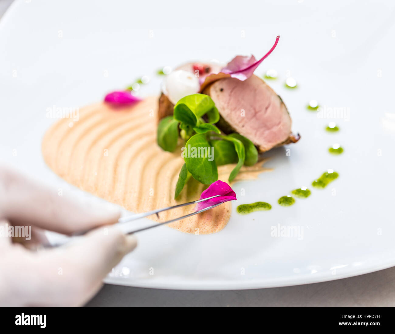 Chef decorating a dish Stock Photo - Alamy