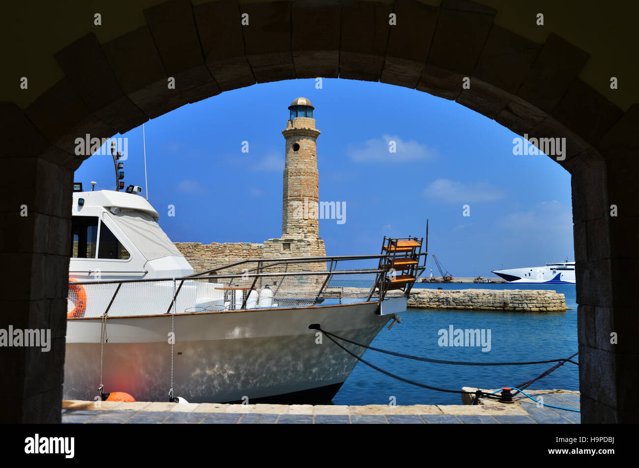 Rethymno lighthouse landmark Stock Photo - Alamy