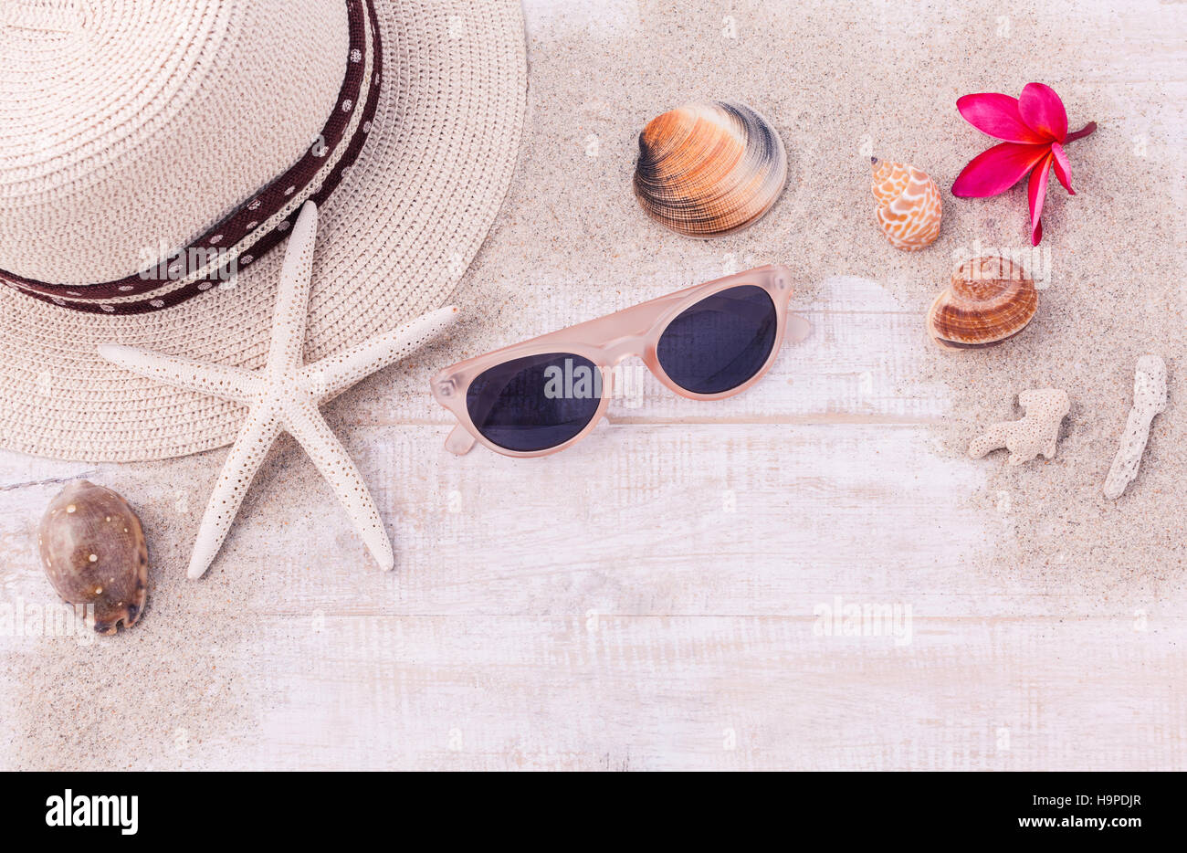 Summer setting up on wooden panel for summer blackground Stock Photo ...