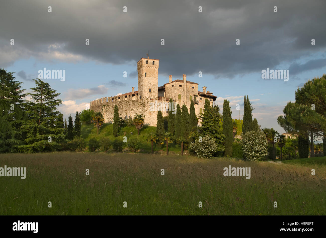 Sunset light at medieval Villalta castle, Fagagna, Friuli, Italy Stock ...