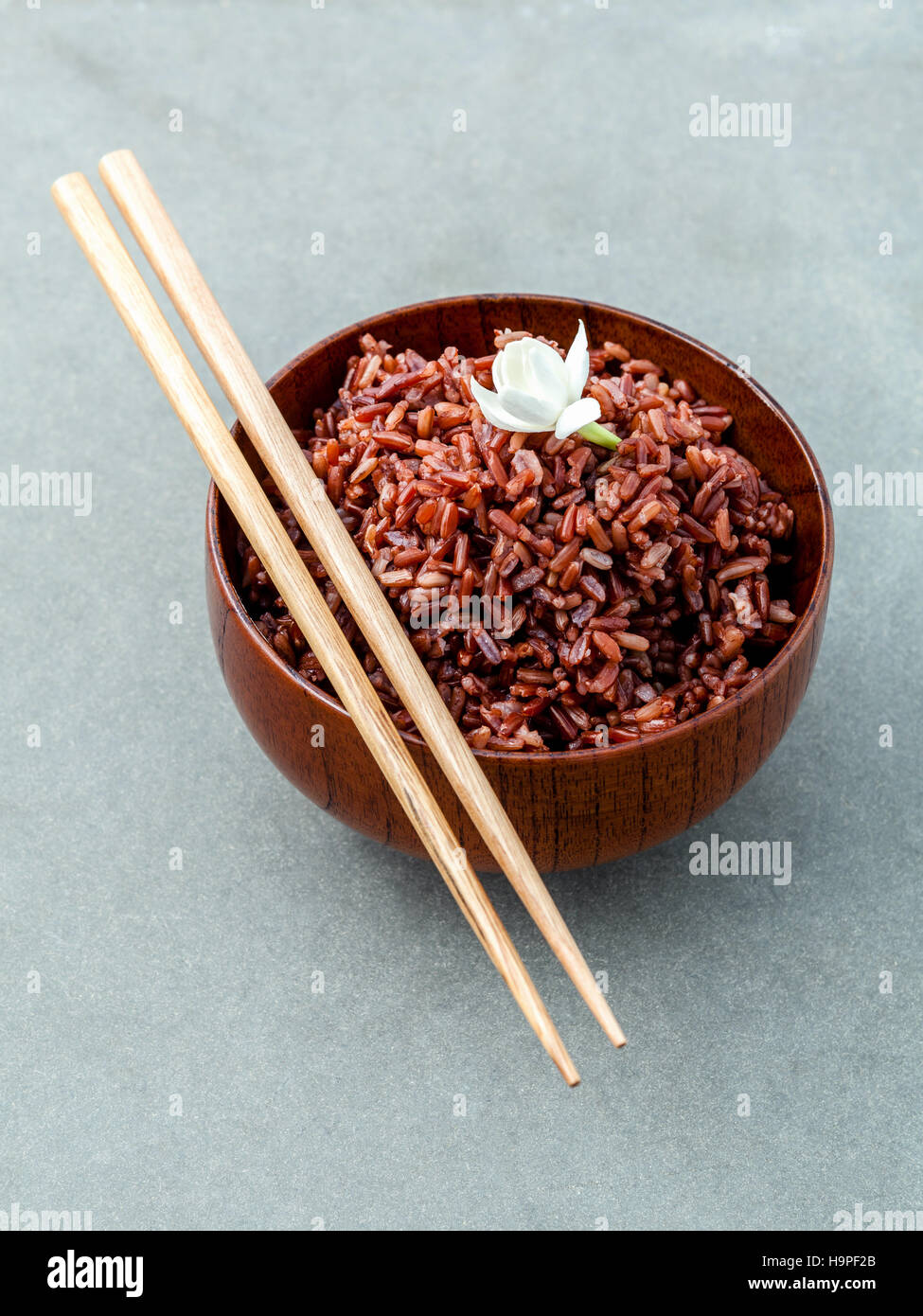 Steamed traditional thai rice in bowl with spoon high fiber and Stock ...