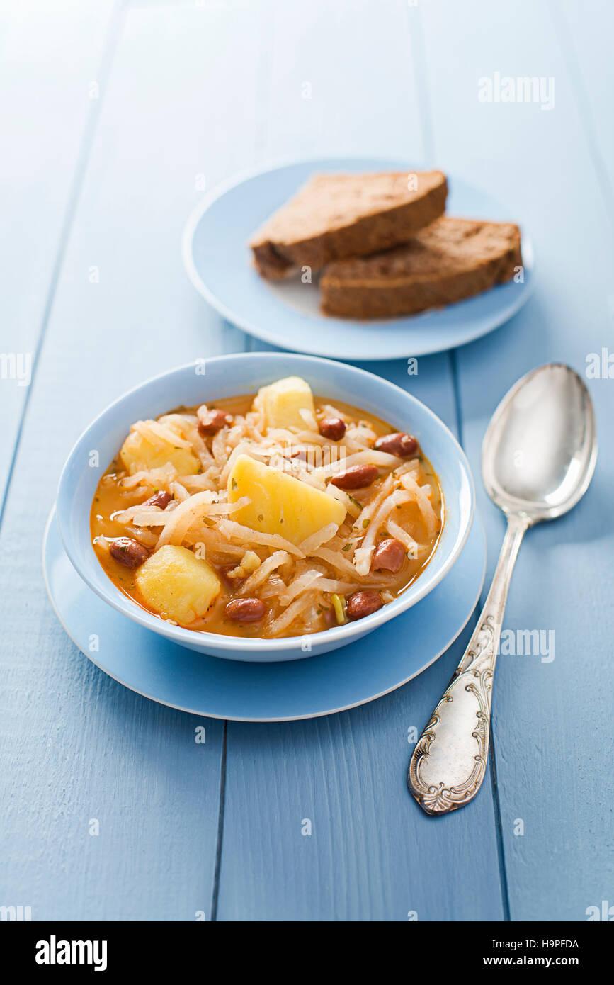 Fresh turnip stew - jota, with potatoes and beans close up Stock Photo ...