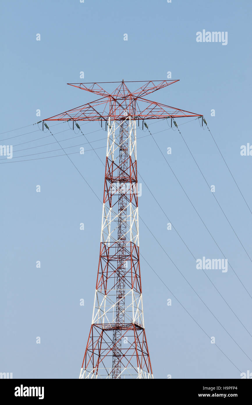 Red and White High Voltage Electric Pole Stock Photo - Alamy