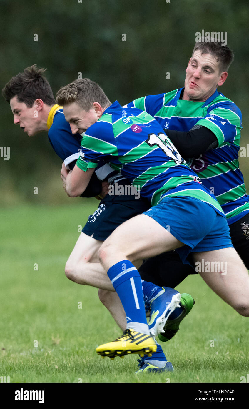 Male rugby union football player being tackled Stock Photo - Alamy Male rugby union football player being tackled Stock Photo - Alamy