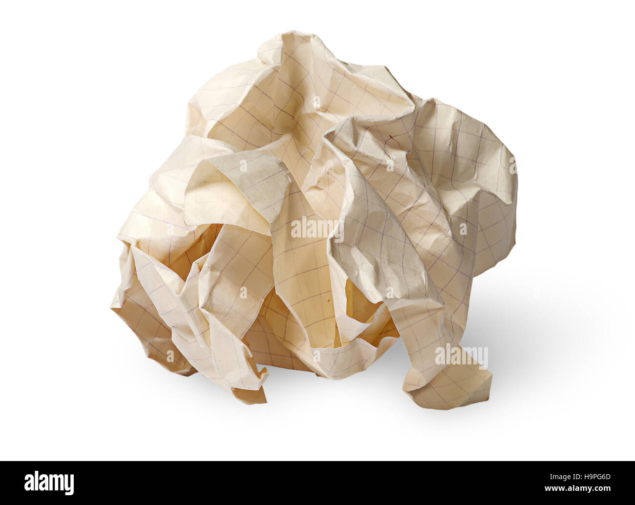 Crumpled page from a school notebook isolated on white background Stock ...