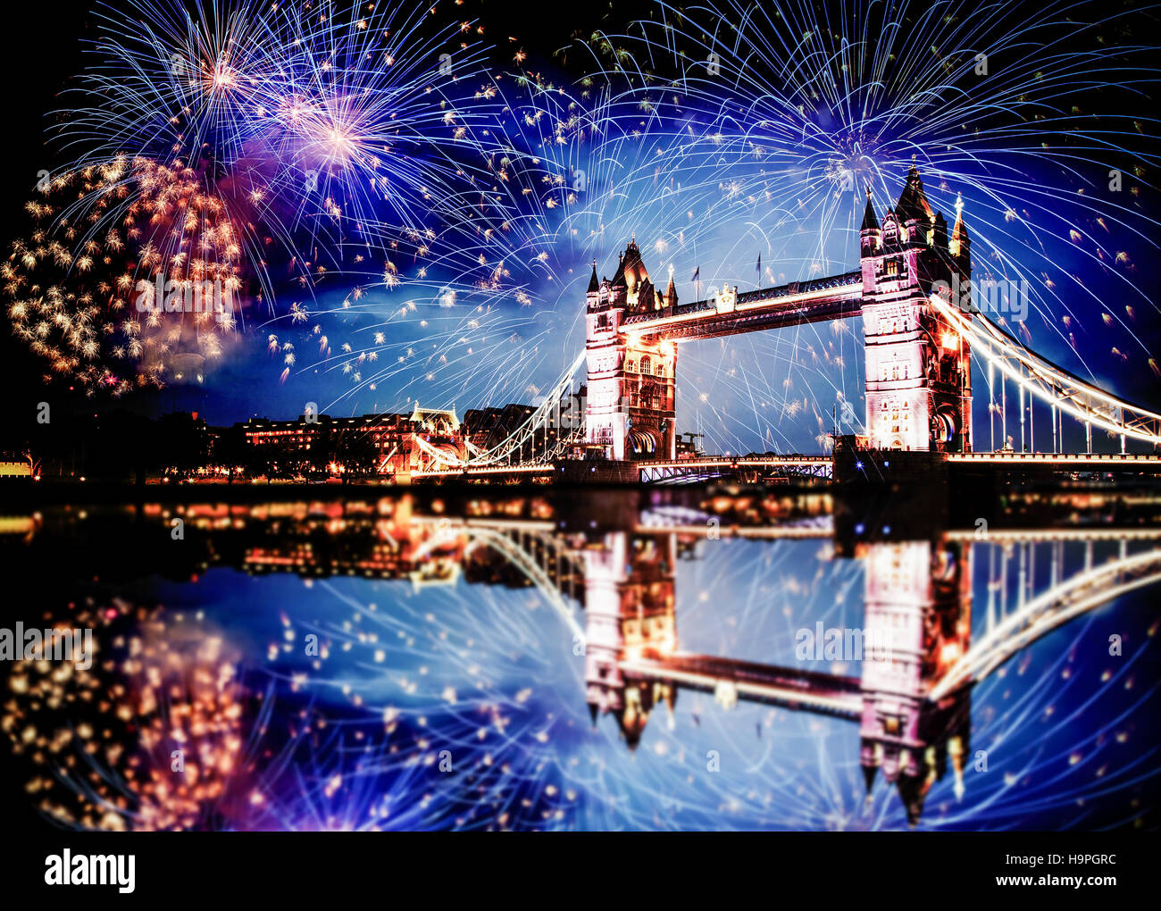London Bridge At Night With Fireworks