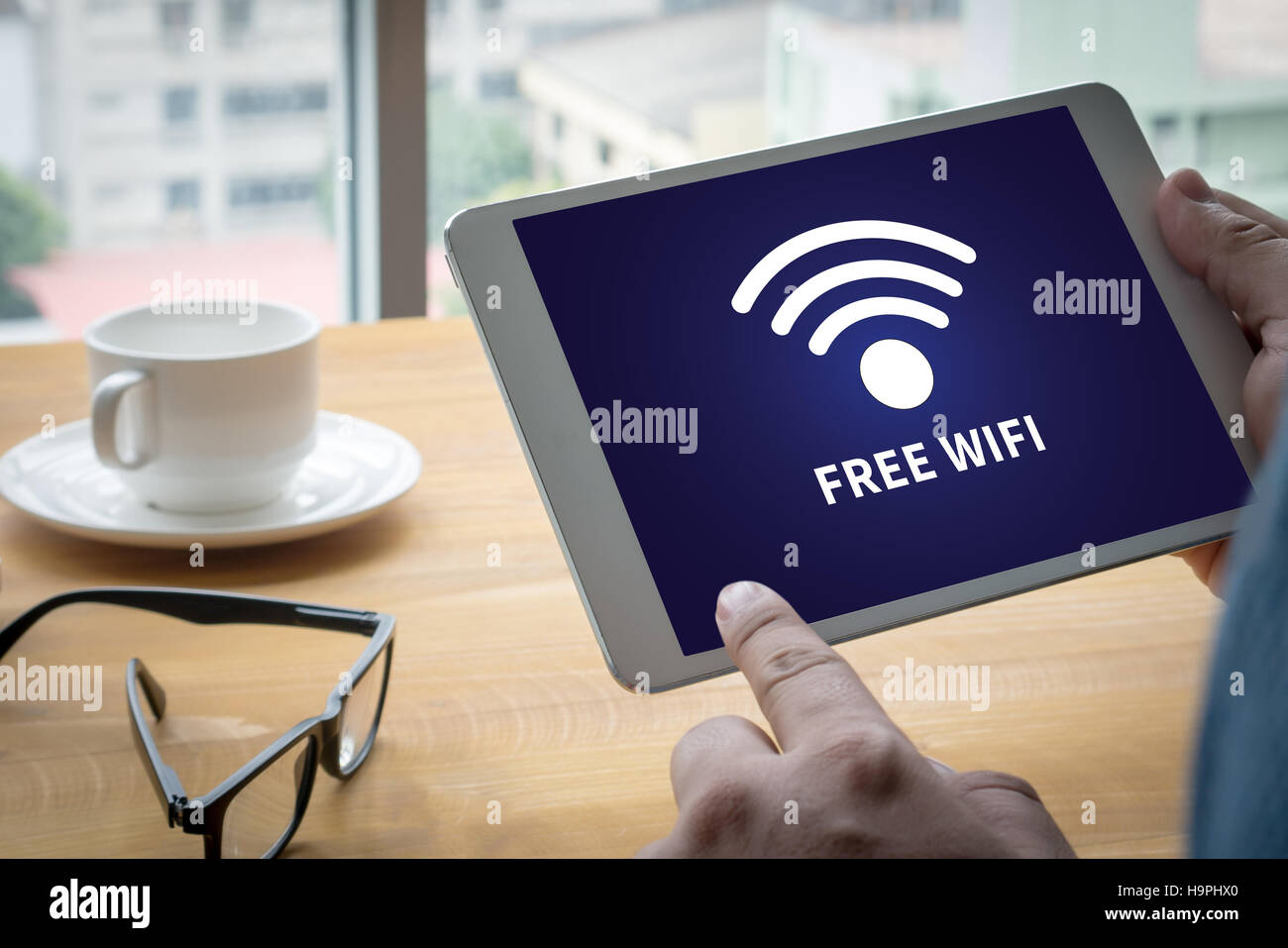 WIFI SIGNAL connectivity concept: Free wifi area sign Stock Photo - Alamy