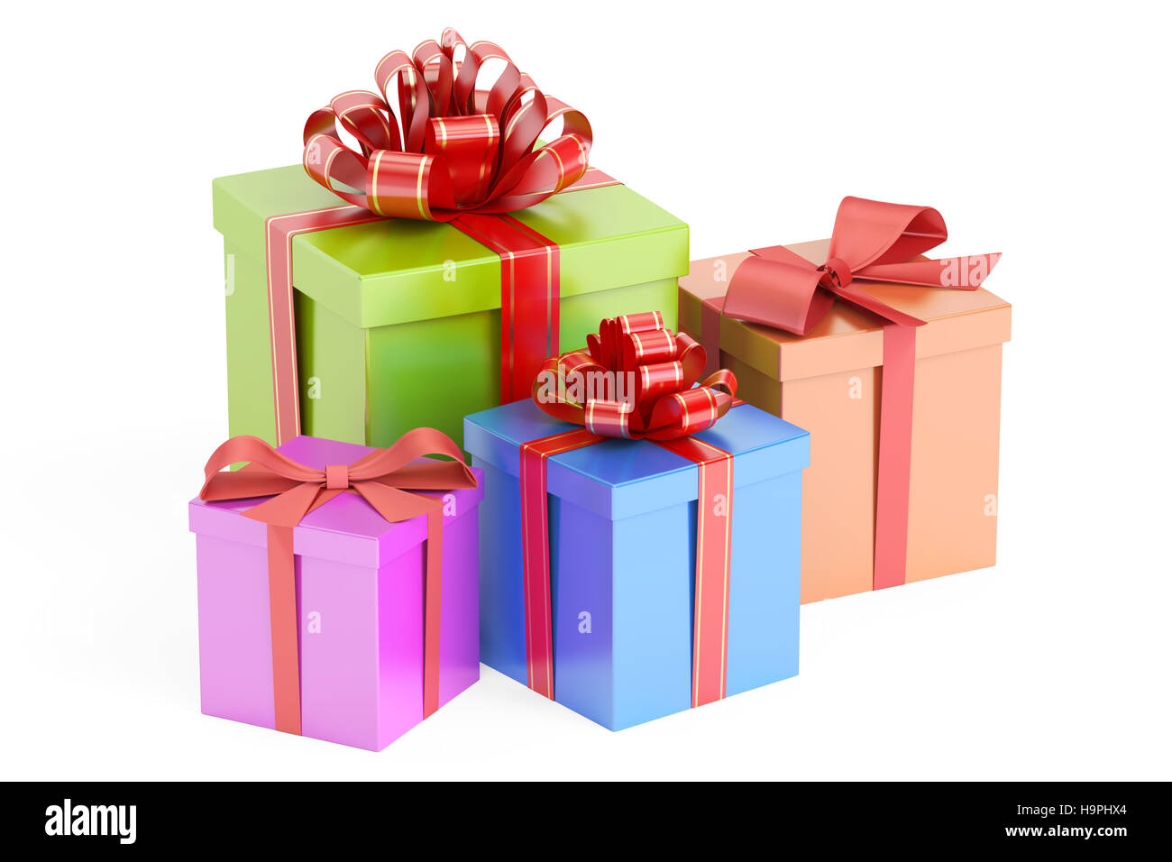 Gift colored boxes, 3D rendering isolated on white background Stock ...