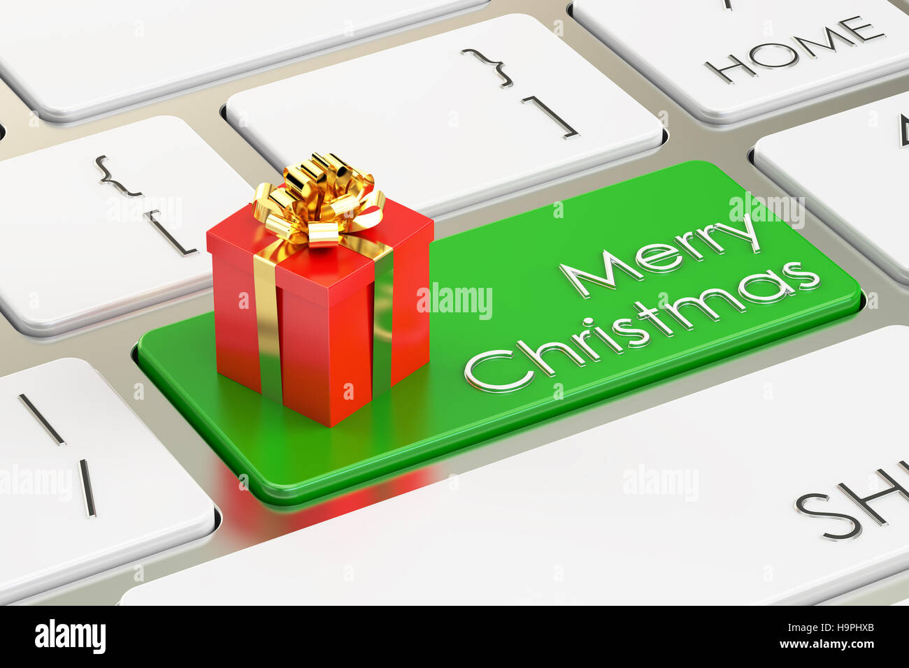 Merry Christmas concept green key on keyboard, 3D rendering Stock Photo ...