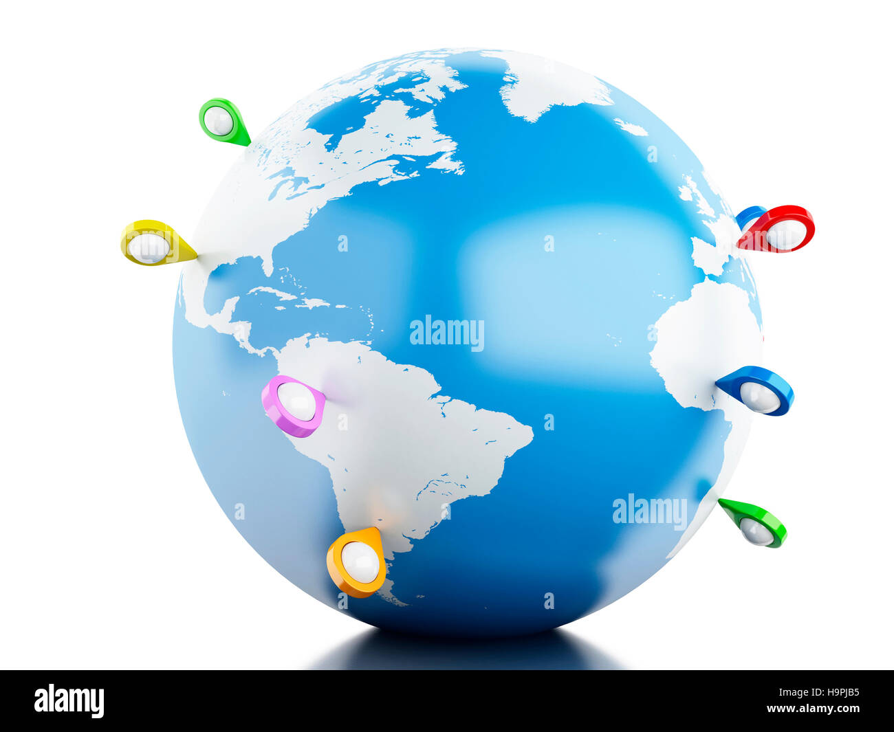 3D Illustration. Globe with map pointer. Navigation concept. Isolated ...