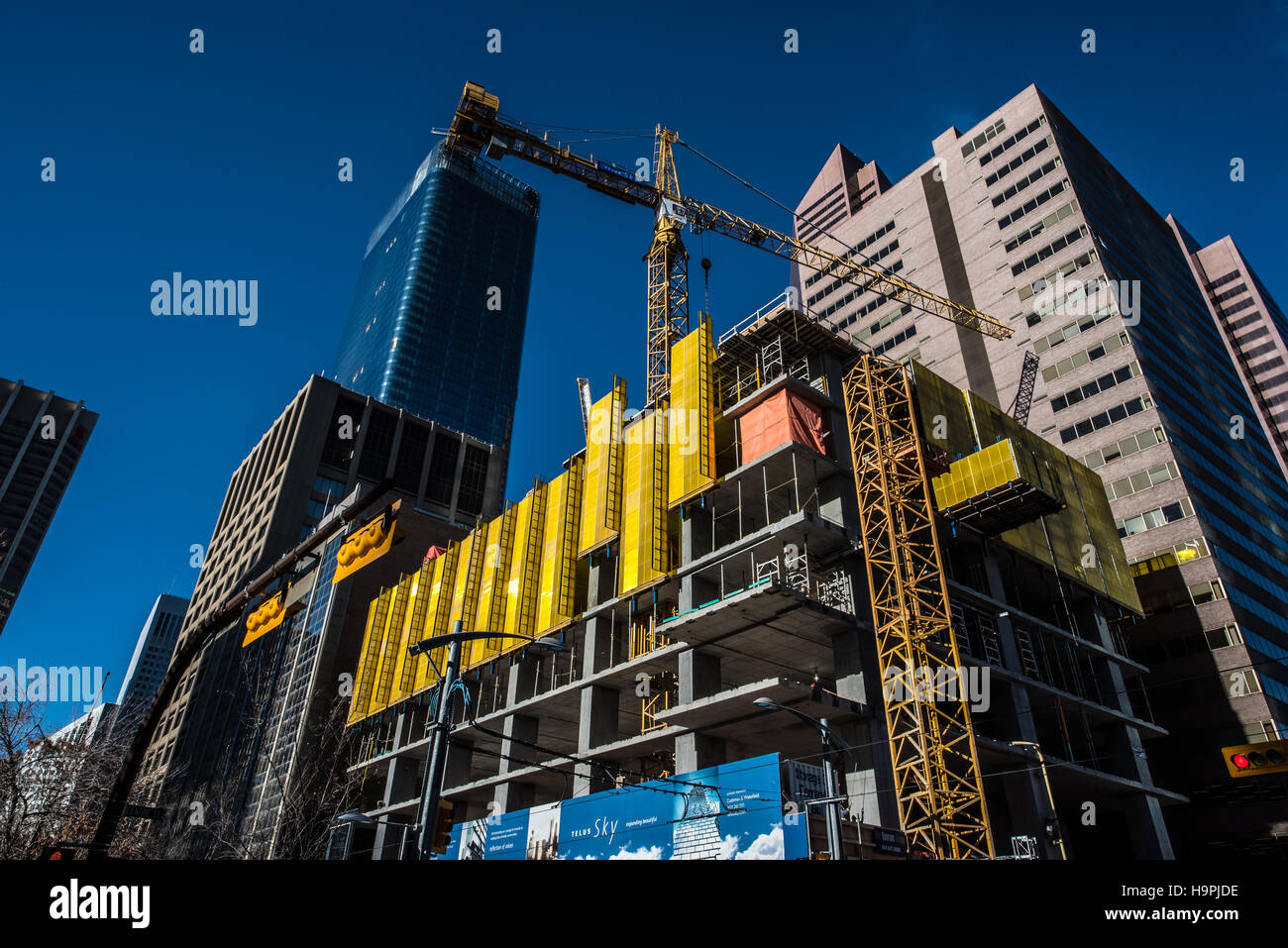 Calgary, Alberta, Canada, November 10 2016: Looking up at Telus Sky ...