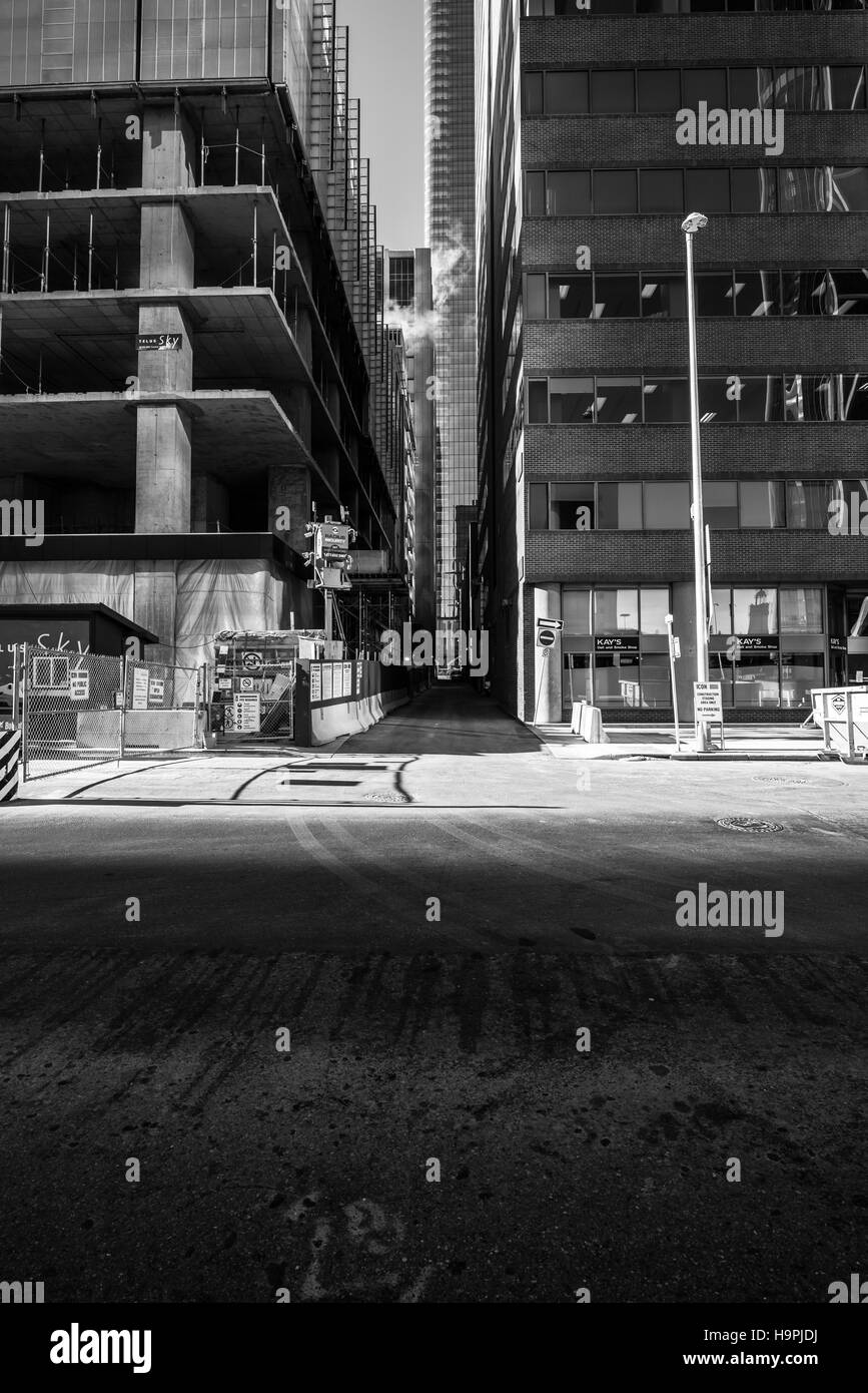 Calgary, Alberta, Canada, November 10 2016: Looking down an alleyway in ...