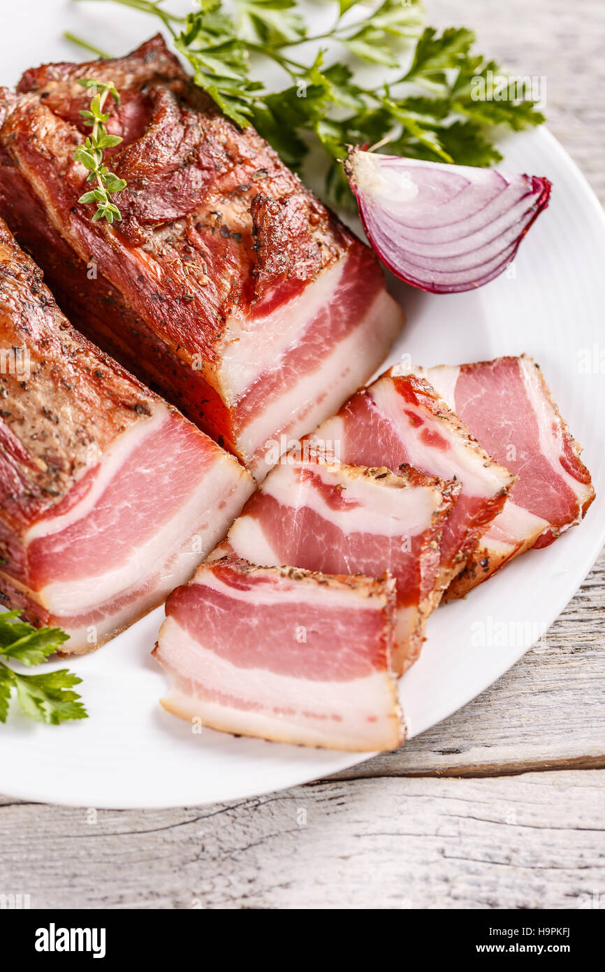 Smoked spicy bacon Stock Photo - Alamy