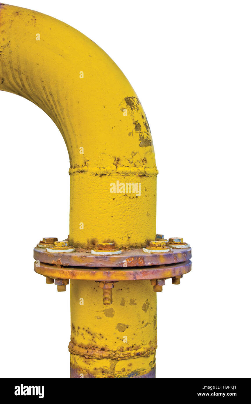 Old aged weathered grunge gas pipe connection flange joints, isolated ...