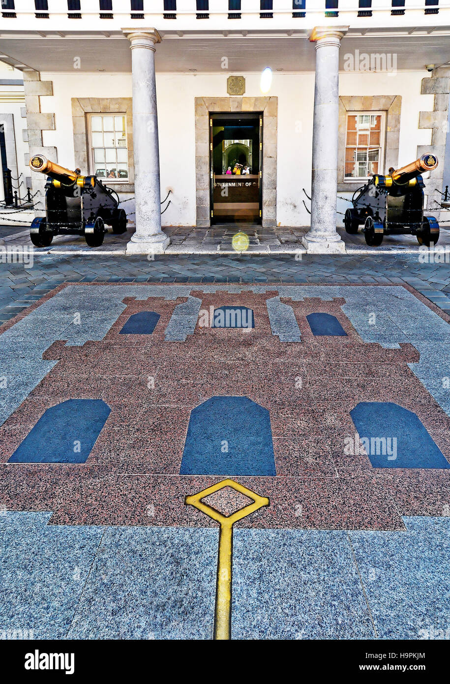 Gibraltar Convent Guard House buildings and cannon Stock Photo - Alamy