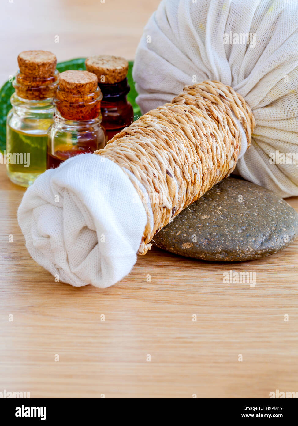 Natural Spa Ingredients . The herbal compress ball and massage o Stock ...