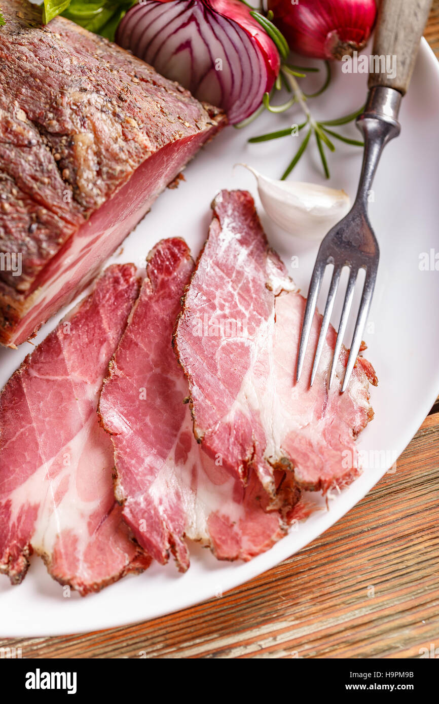 Smoked loin bacon Stock Photo - Alamy