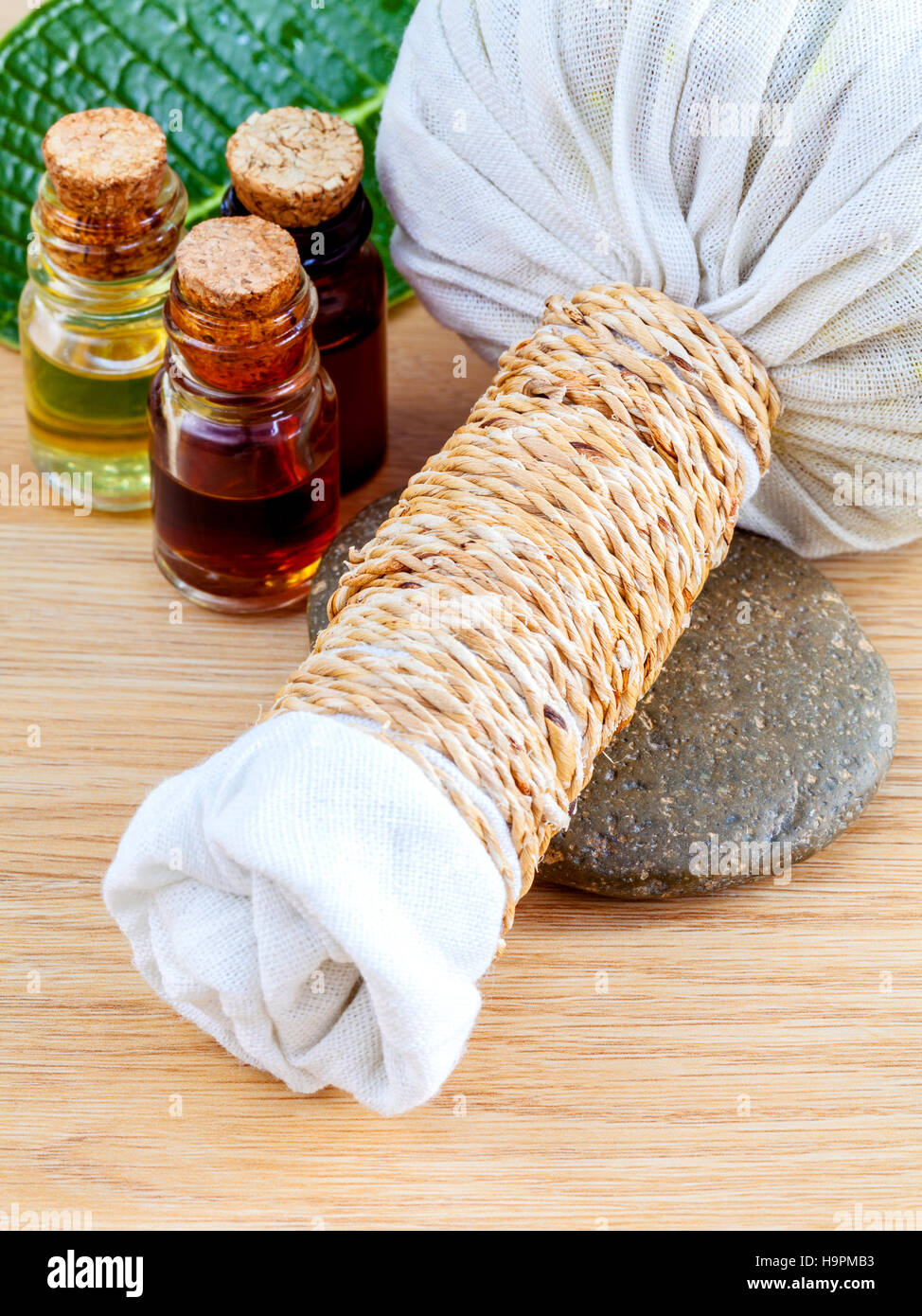Natural Spa Ingredients . The herbal compress ball and massage o Stock ...