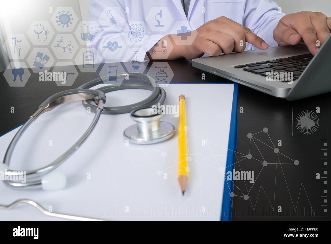 Medicine Doctor Working Computer Interface High Resolution Stock ...