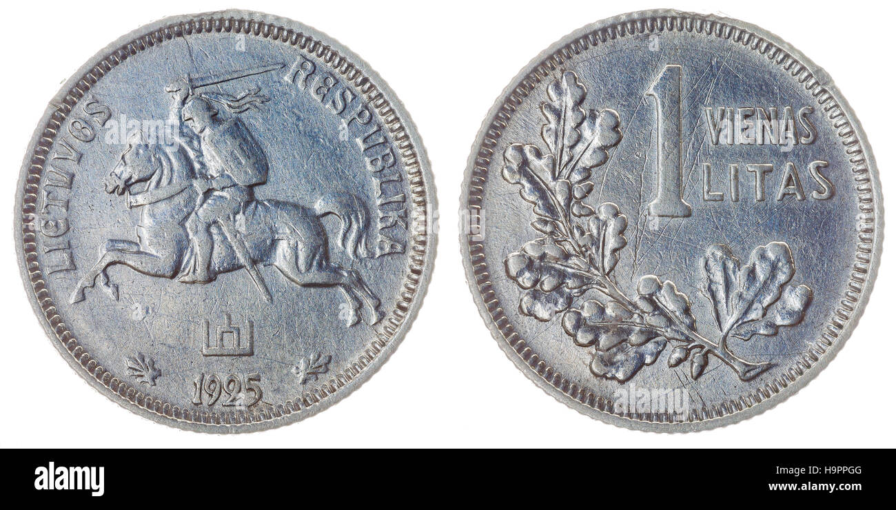 Silver 1 litas 1925 coin isolated on white background, Lithuania Stock ...