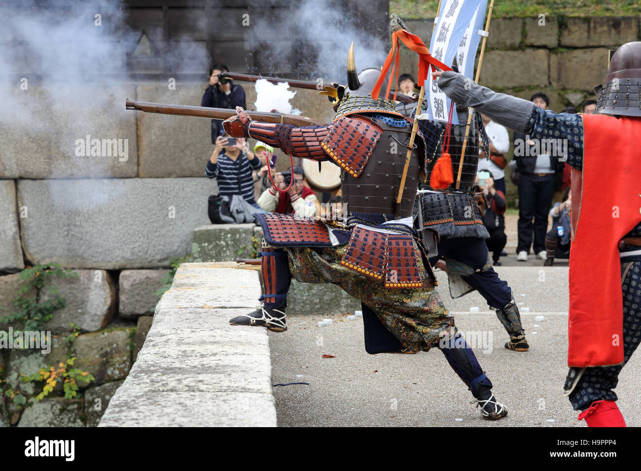 Ancient firelock rifle fighters at Marugame Historical battle Festival ...