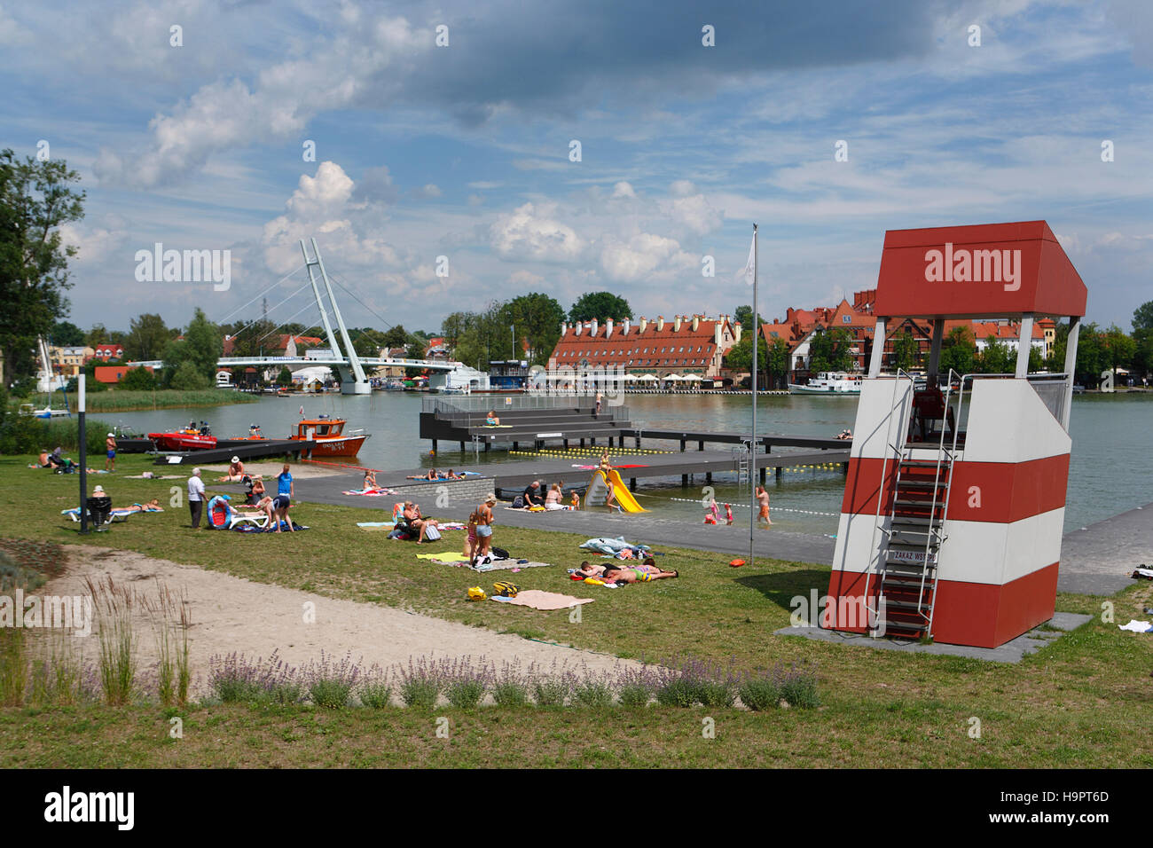 new built bathing beach in Mikolajki (Nikolaiken) poland, europe Stock ...