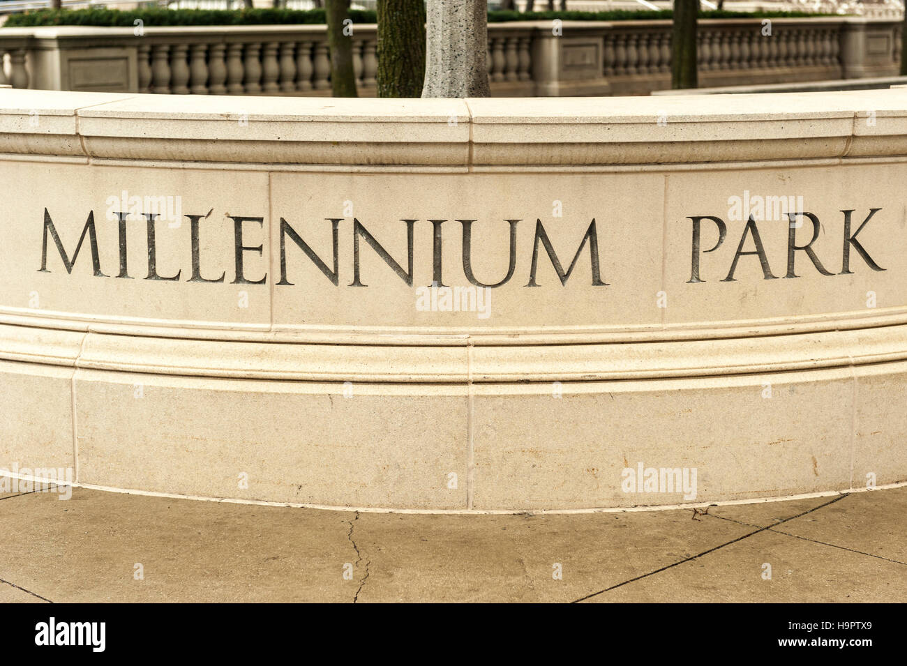 Chicago landmarks, Millennium Park sign engraved in stone in Chicago ...