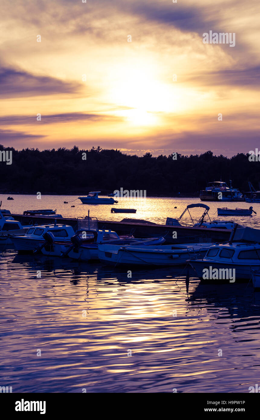 purple yellow sunset over marina harbour Stock Photo - Alamy