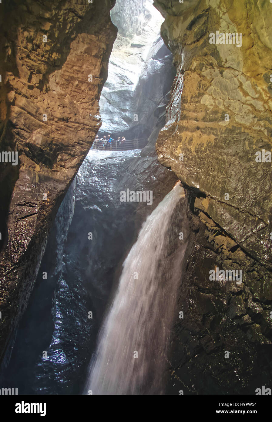 Trummelbach falls, waterfall in the mountain in Lauterbrunnen valley ...
