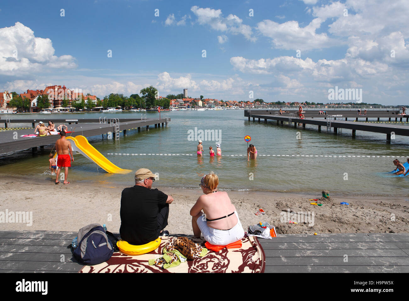 new built bathing beach in Mikolajki (Nikolaiken) poland, europe Stock ...