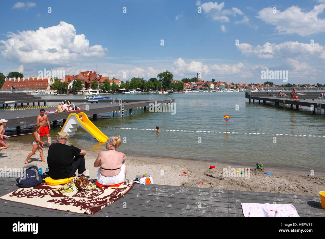 new built bathing beach in Mikolajki (Nikolaiken) poland, europe Stock ...