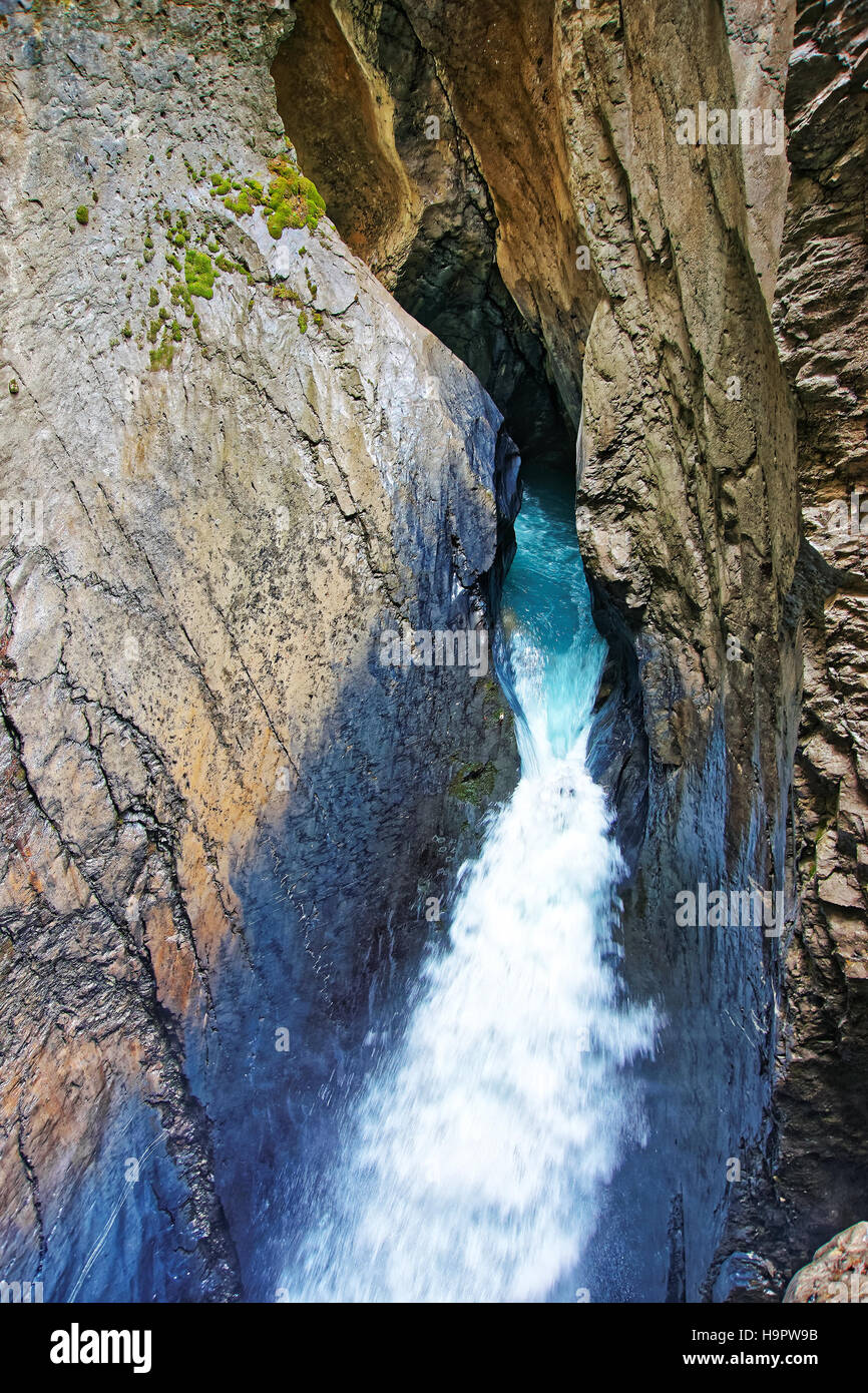Trummelbach fall, waterfall in the mountain in Lauterbrunnen valley ...