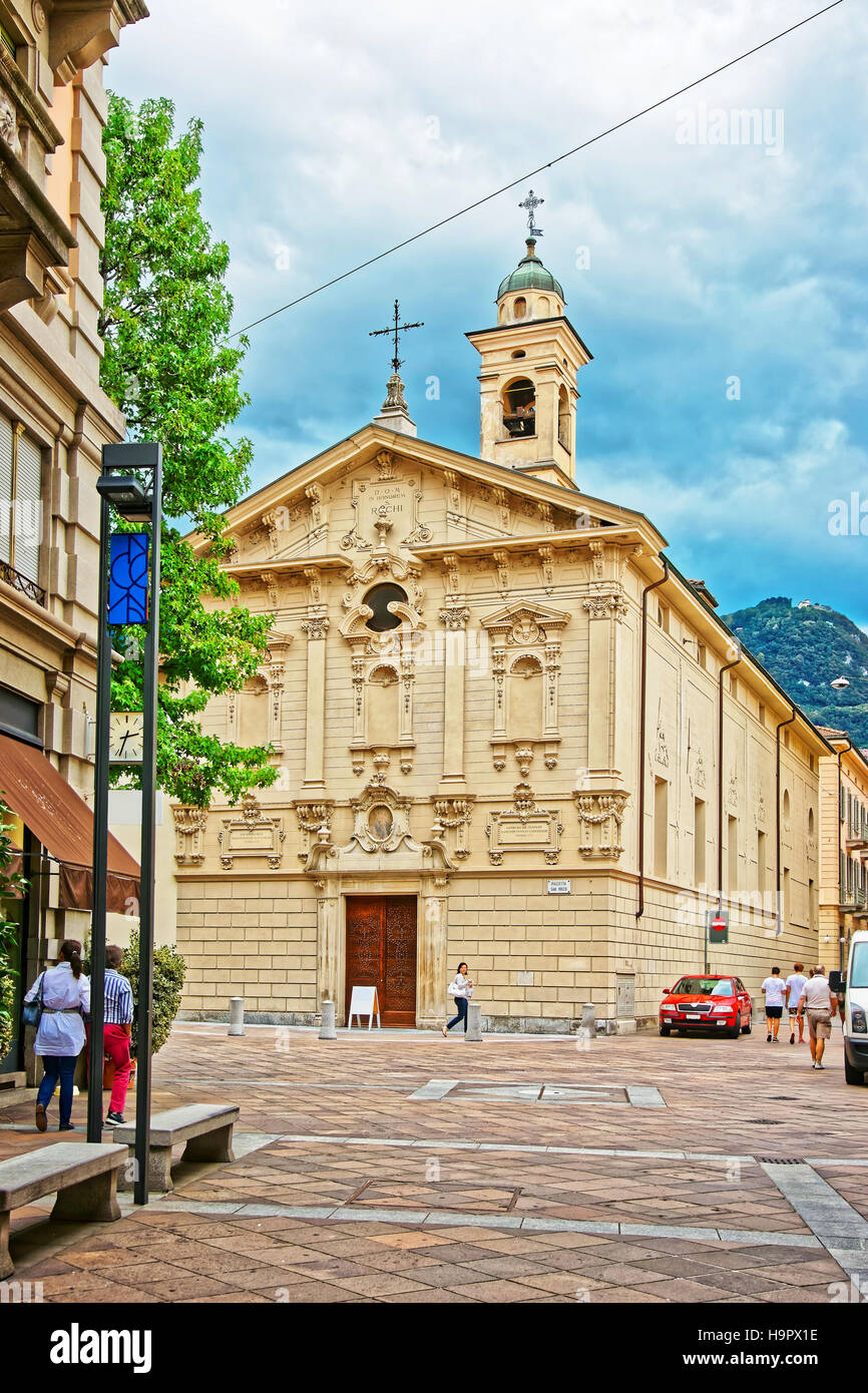 Church of St Rocco in the city center of luxurious resort Lugano in ...
