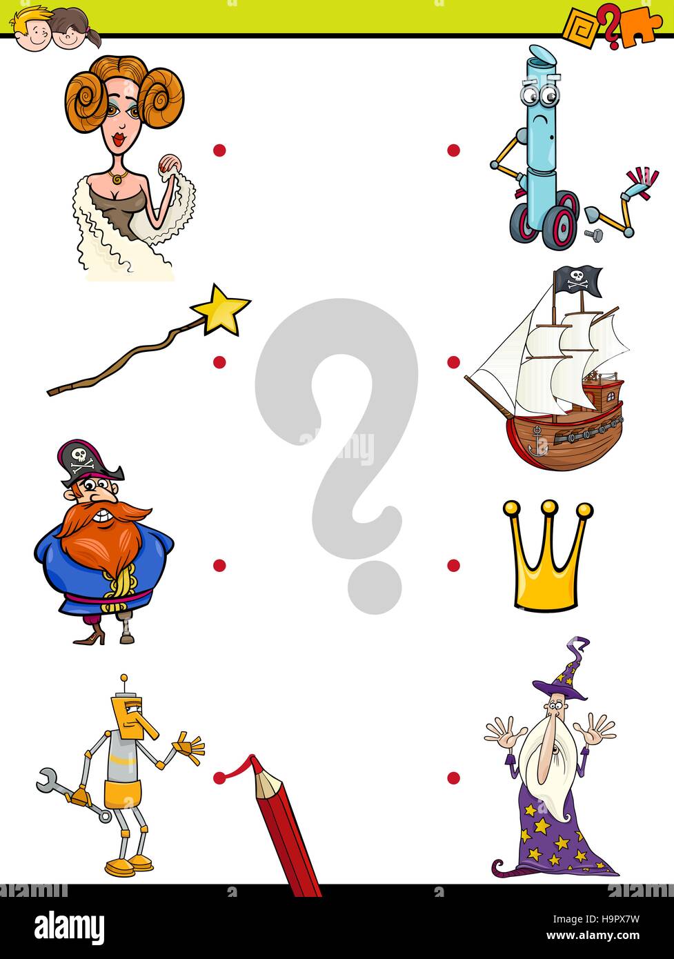 Cartoon Illustration of Education Pictures Matching Game for Children ...