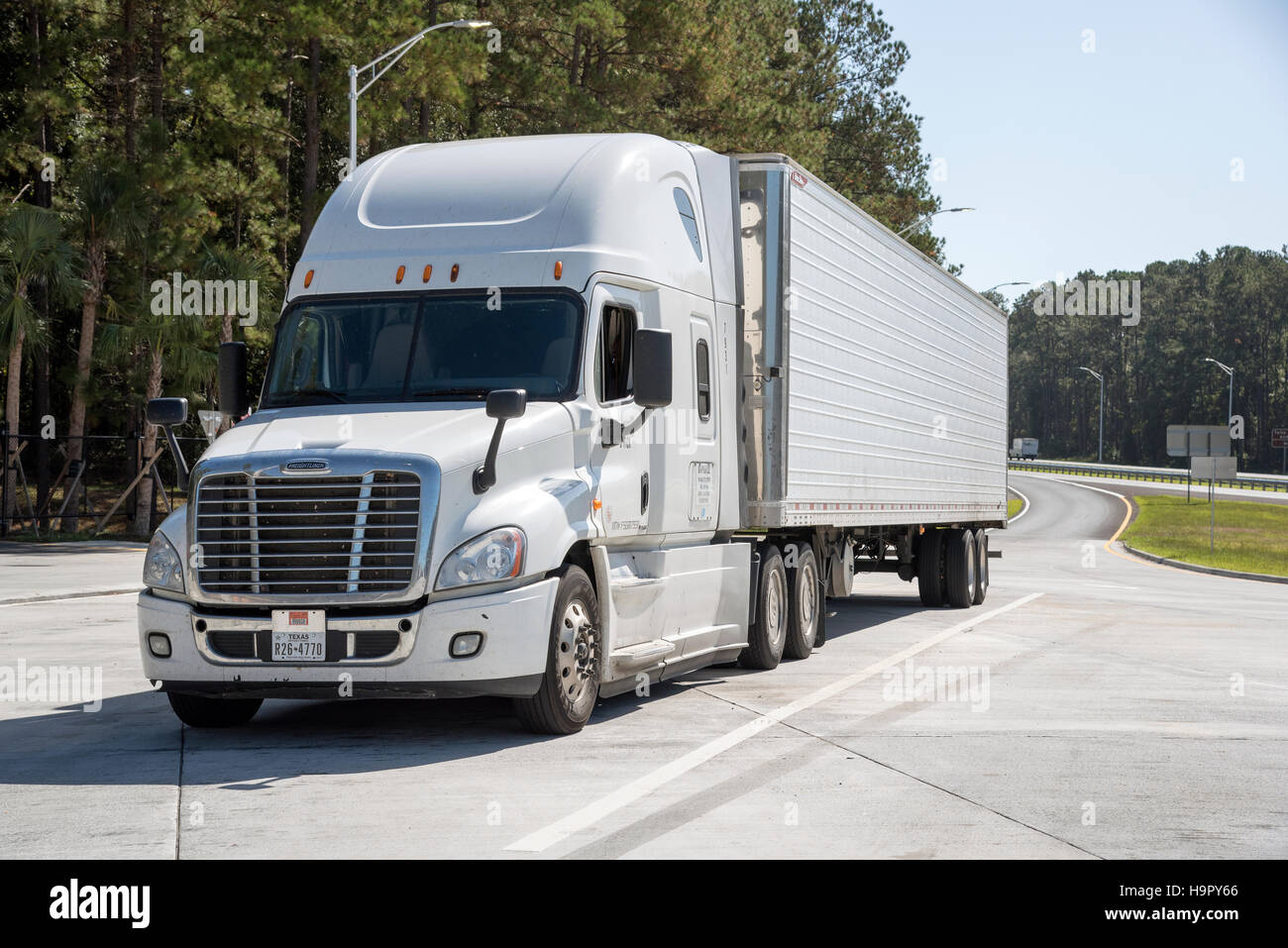 Tractor and trailer parked on a Highway rest stop area - Interstate 10 ...