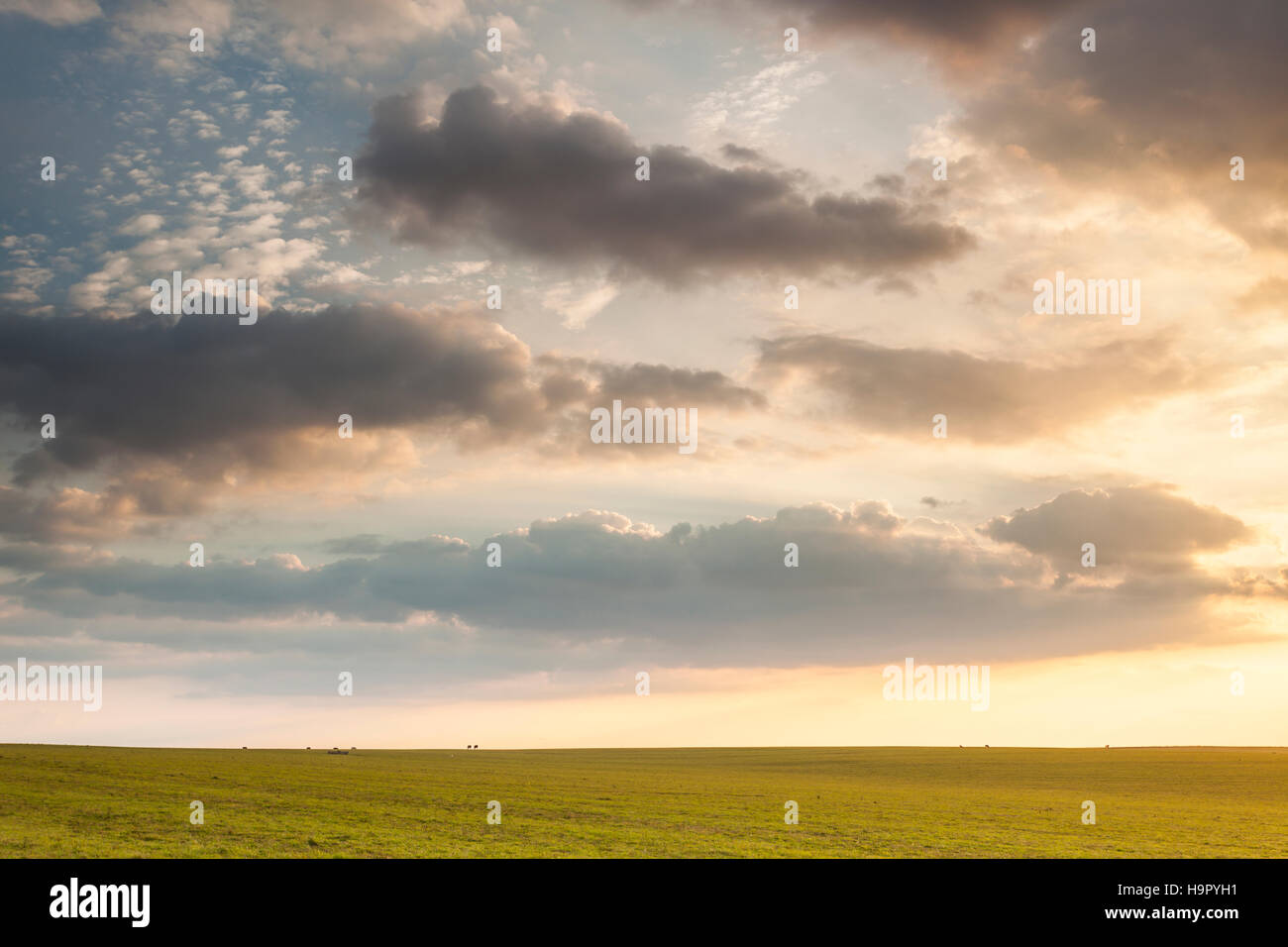 A sunset sky over a field in England Stock Photo - Alamy