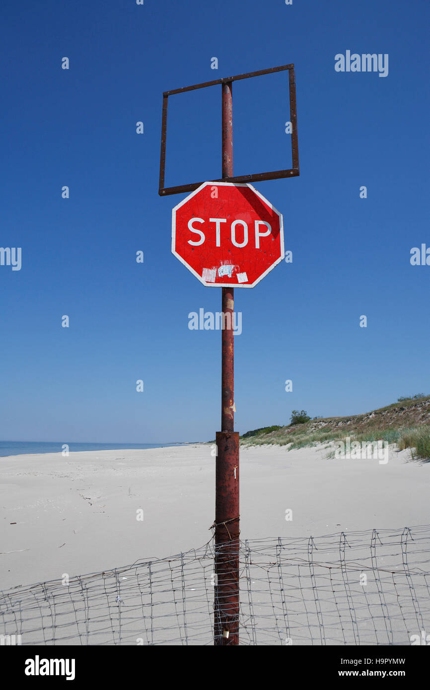 stop sign at external border of the european union nearby small polish ...