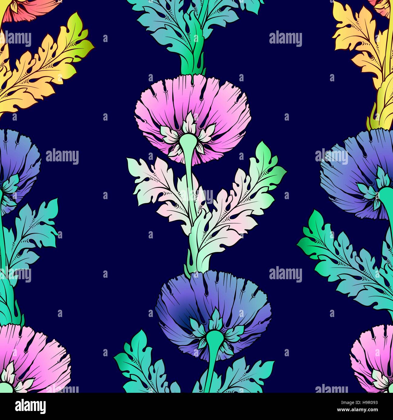 Garden flowers. Seamless, hand-painted, soft gradient pattern. Vector ...