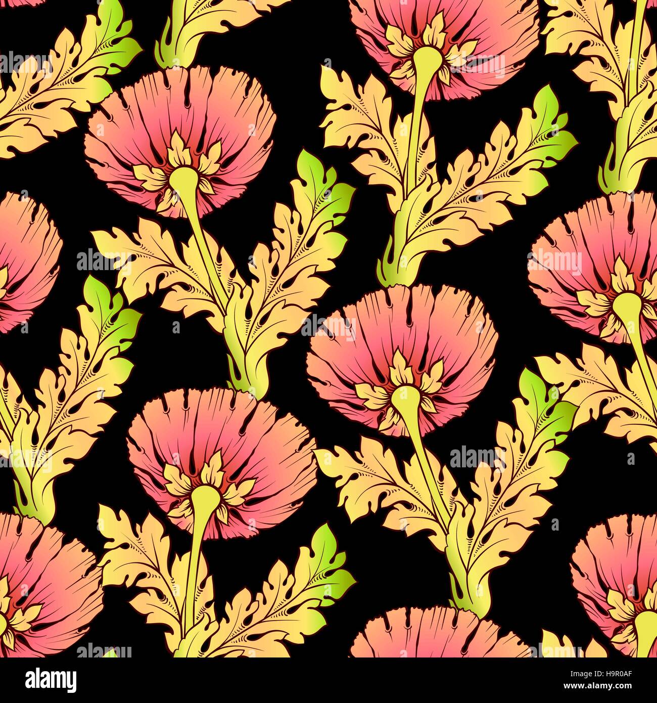 Garden flowers. Seamless, hand-painted, soft gradient pattern. Vector ...
