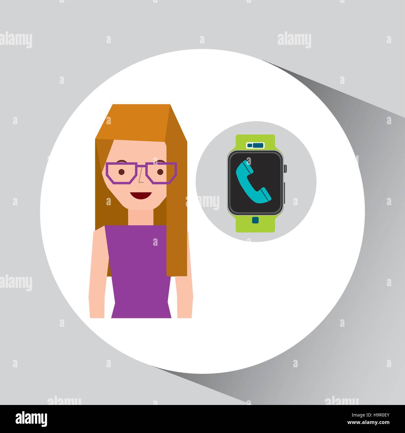 cartoon girl smart watch app telephone vector illustration eps 10 Stock ...