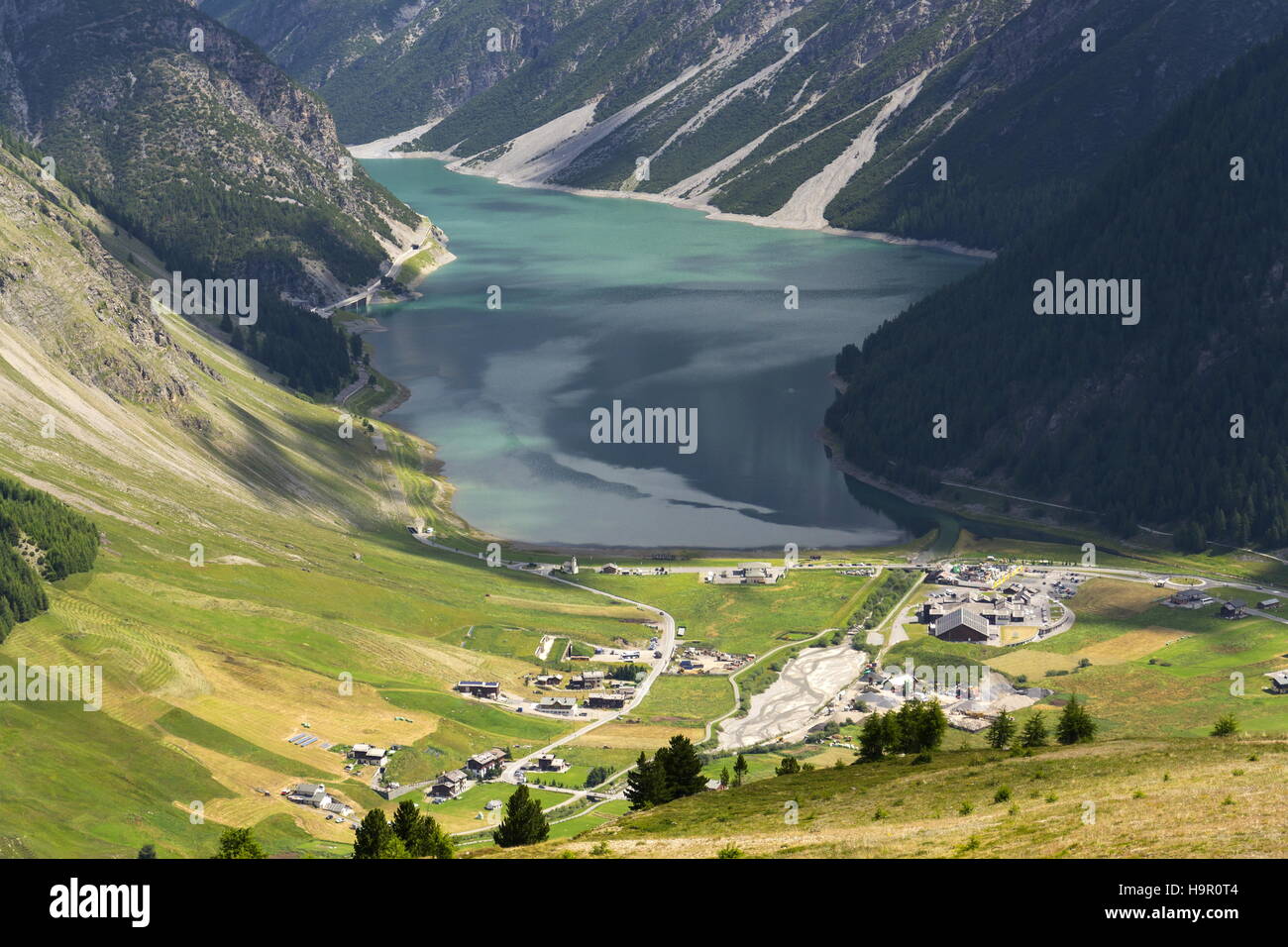 Aerial view of Livigno lake in Alps Mountains, Lombardy, Italy Stock ...