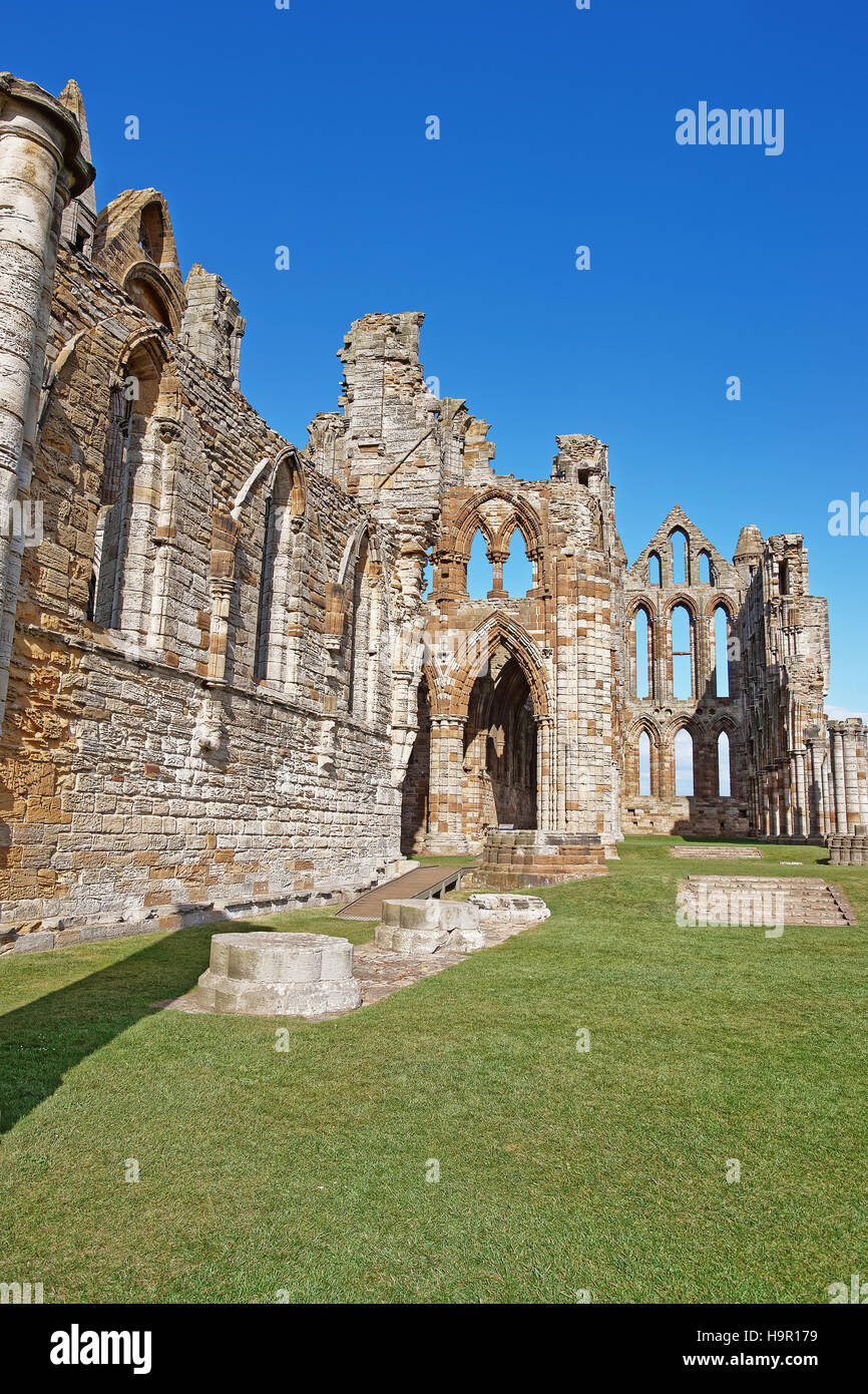 Whitby Abbey in North Yorkshire in the UK, ruins of Benedictine abbey ...