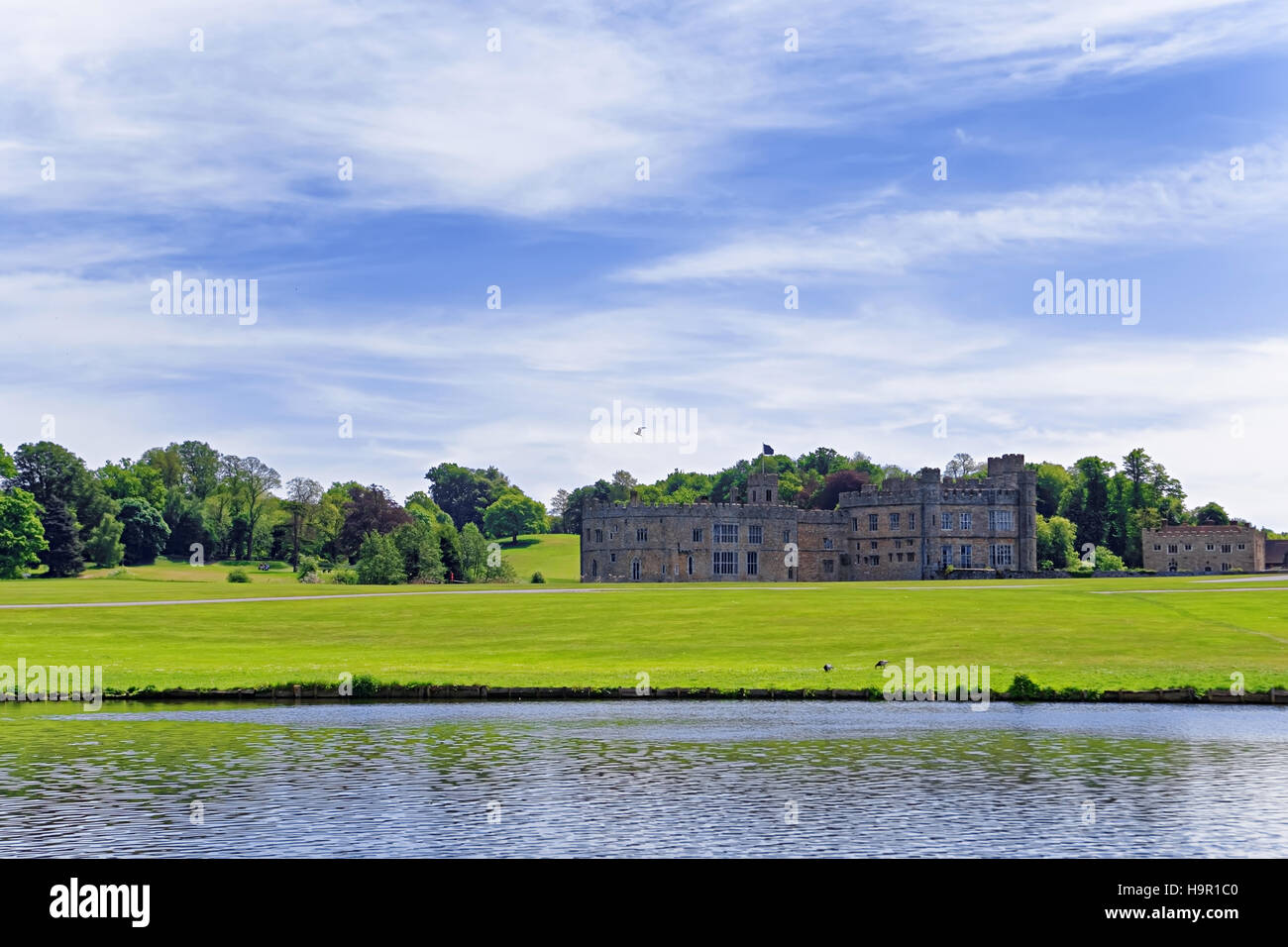 Leeds Castle in the island on the lake in Kent in UK. The castle was ...