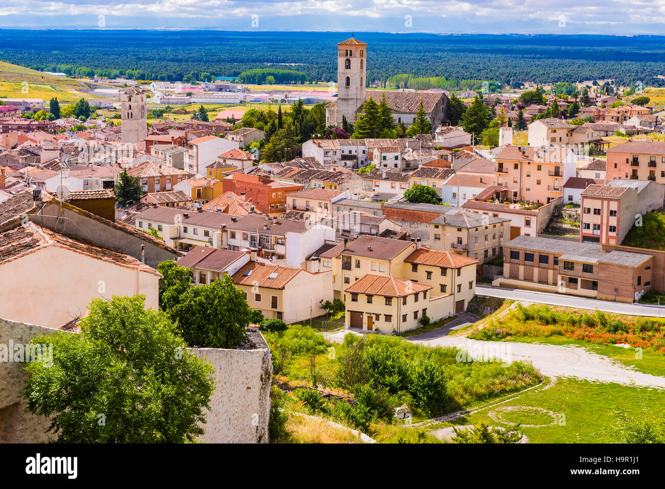 The medieval town of Cuéllar seen from the wall. Cuéllar, Segovia ...
