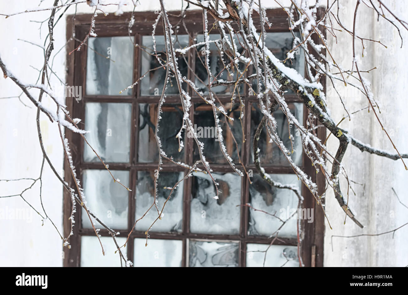 outdoor winter old retro window castle Stock Photo - Alamy