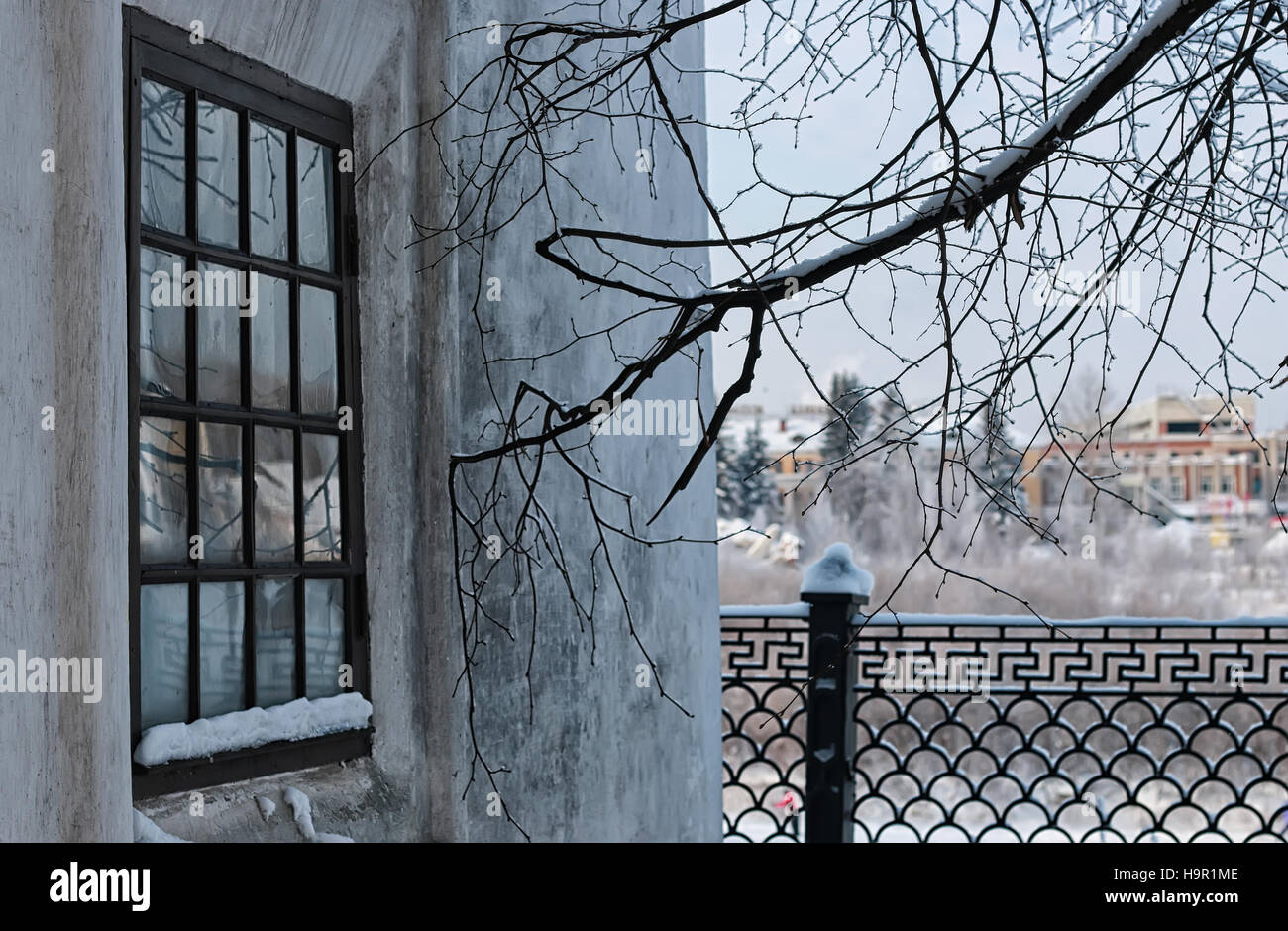 outdoor winter old retro window castle Stock Photo - Alamy